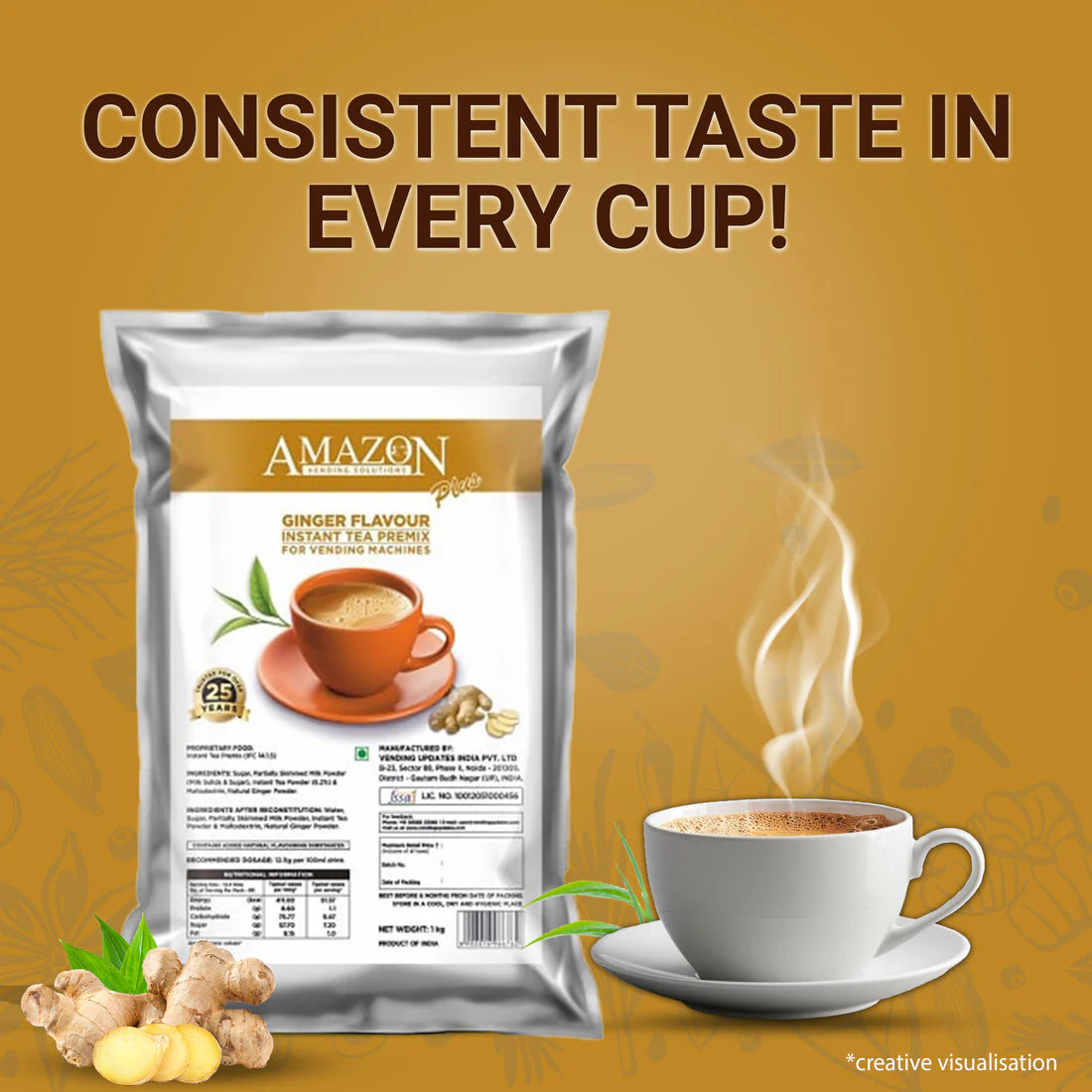 AMAZON Plus Ginger Tea Premix 1kg | Vending Machine Ready