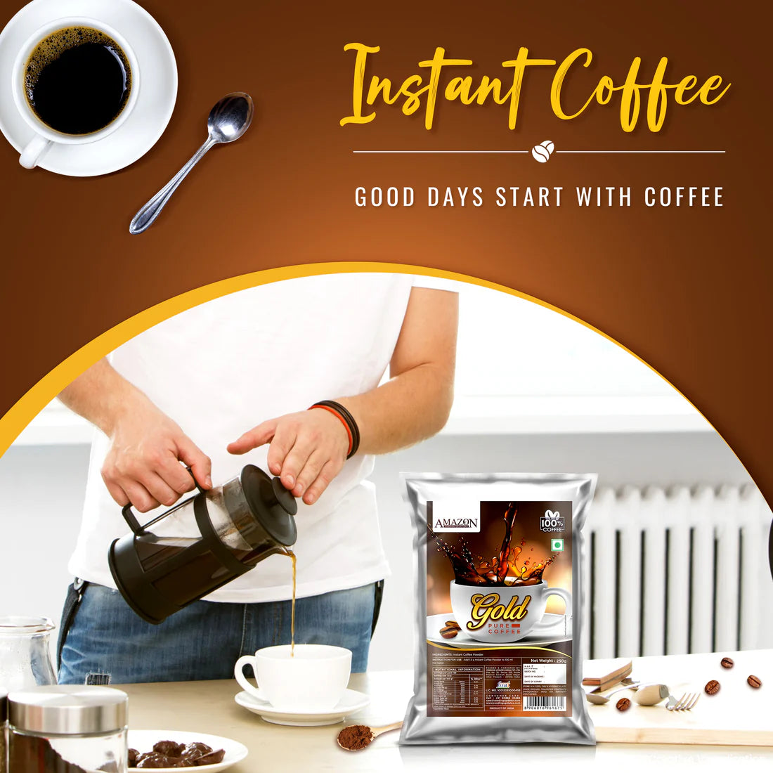 AMAZON Gold Pure Coffee Powder - 250g for Vending Machines