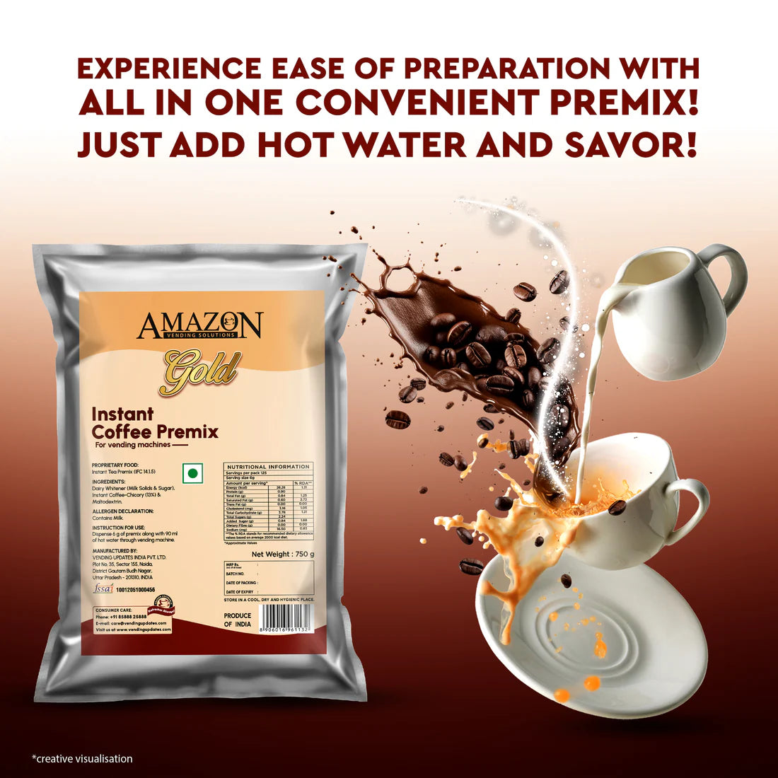 AMAZON Gold 3-in-1 Low Sugar Coffee Premix | Vending Use